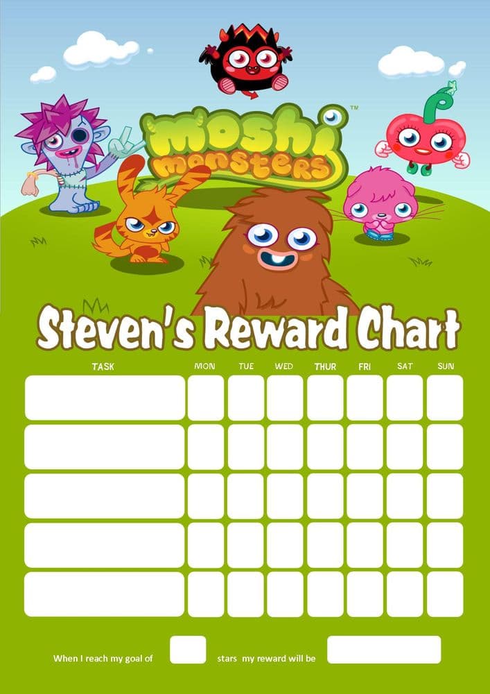Personalised Moshi Monsters Reward Chart adding photo option available