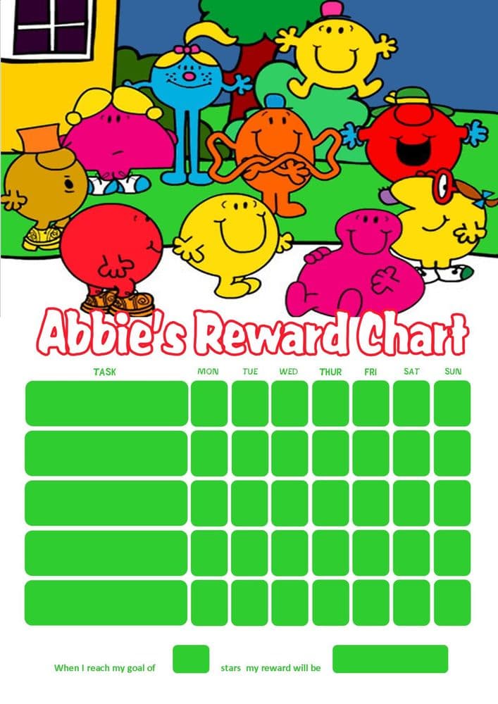 Personalised Mr Men Reward Chart adding photo option available