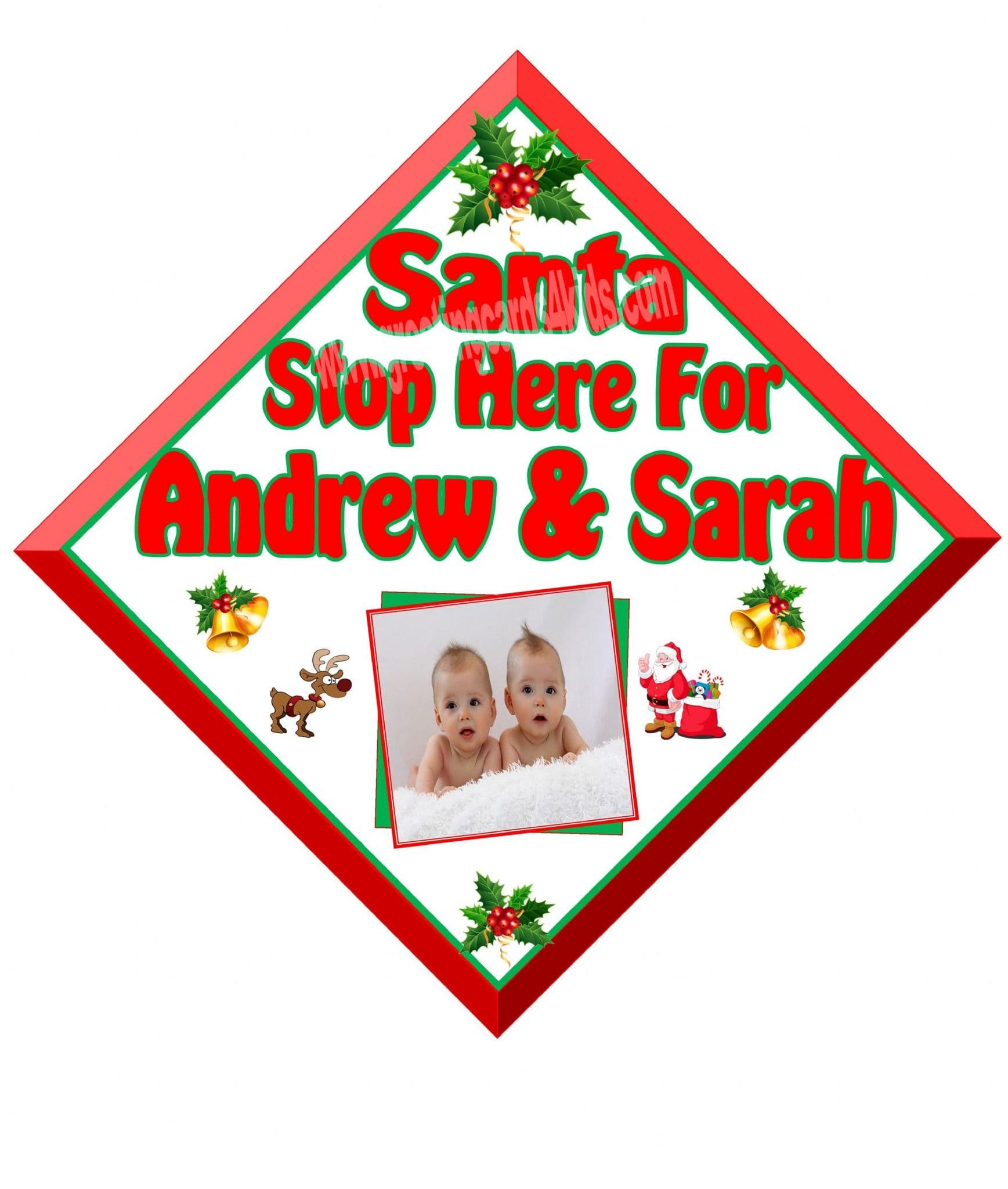 Personalised Name & Photo Christmas Santa Stop Here Window Sign