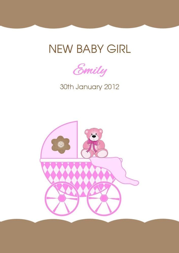 Personalised New Baby Girl Card Design 4