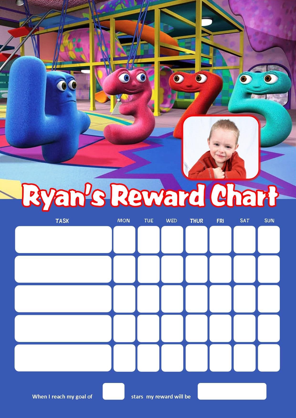 Personalised Numberjacks Reward Chart adding photo option available