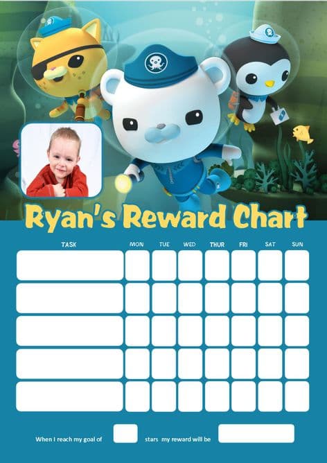 Personalised Octonauts Reward Chart adding photo option available