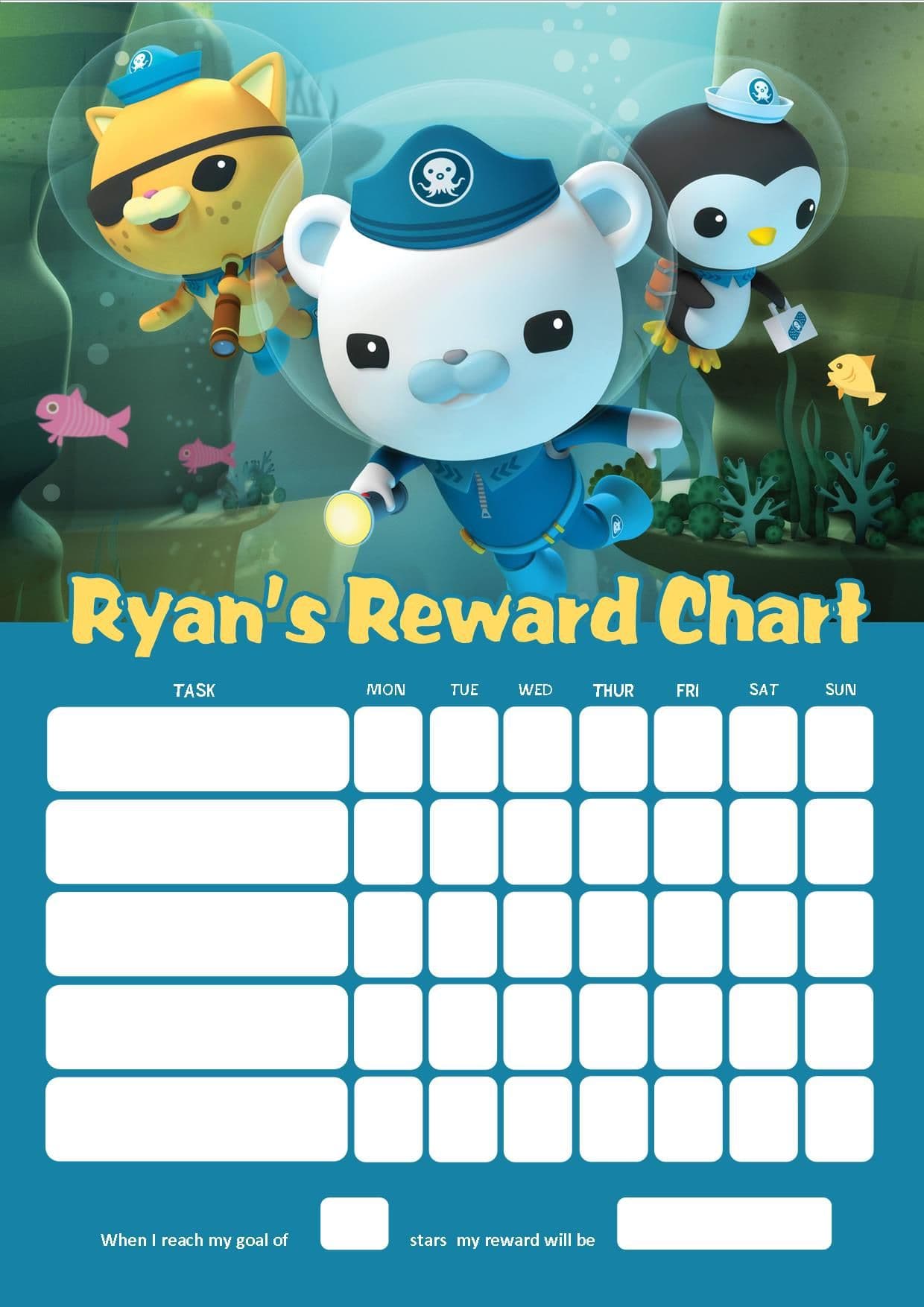 Personalised Octonauts Reward Chart adding photo option available