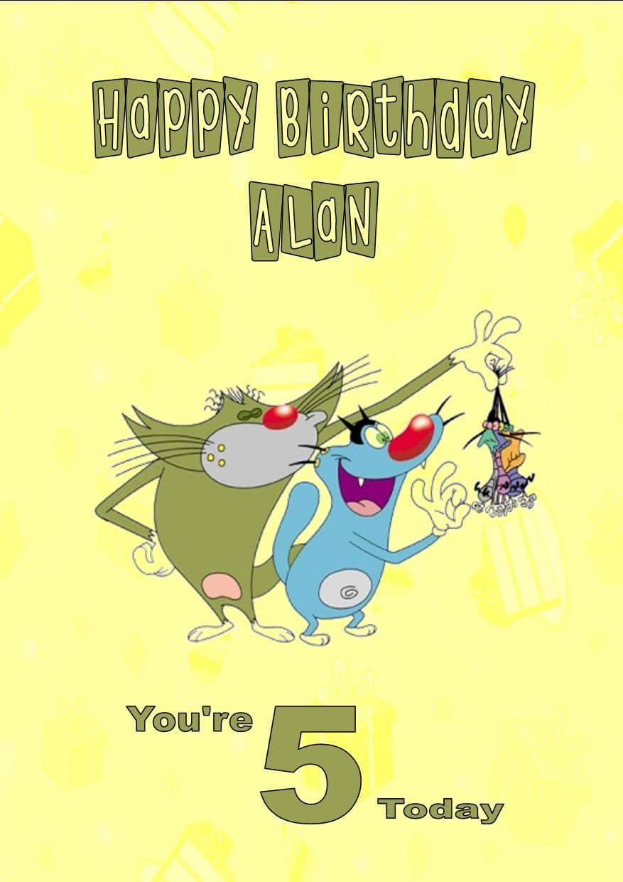 Personalised Oggy & the Cochroaches Birthday Card