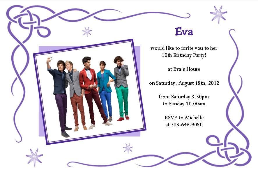 Personalised One Direction Invitations Design 2