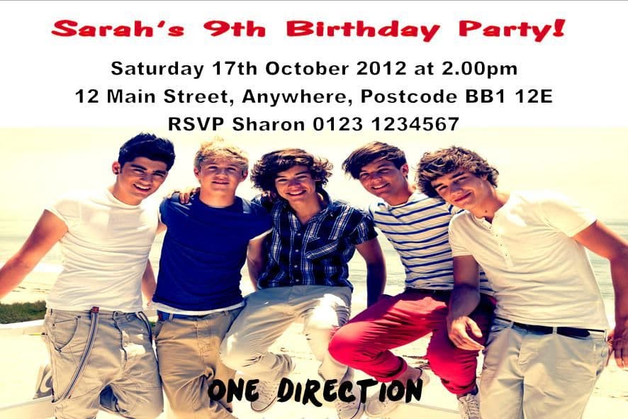 Personalised One Direction Invitations Design 3