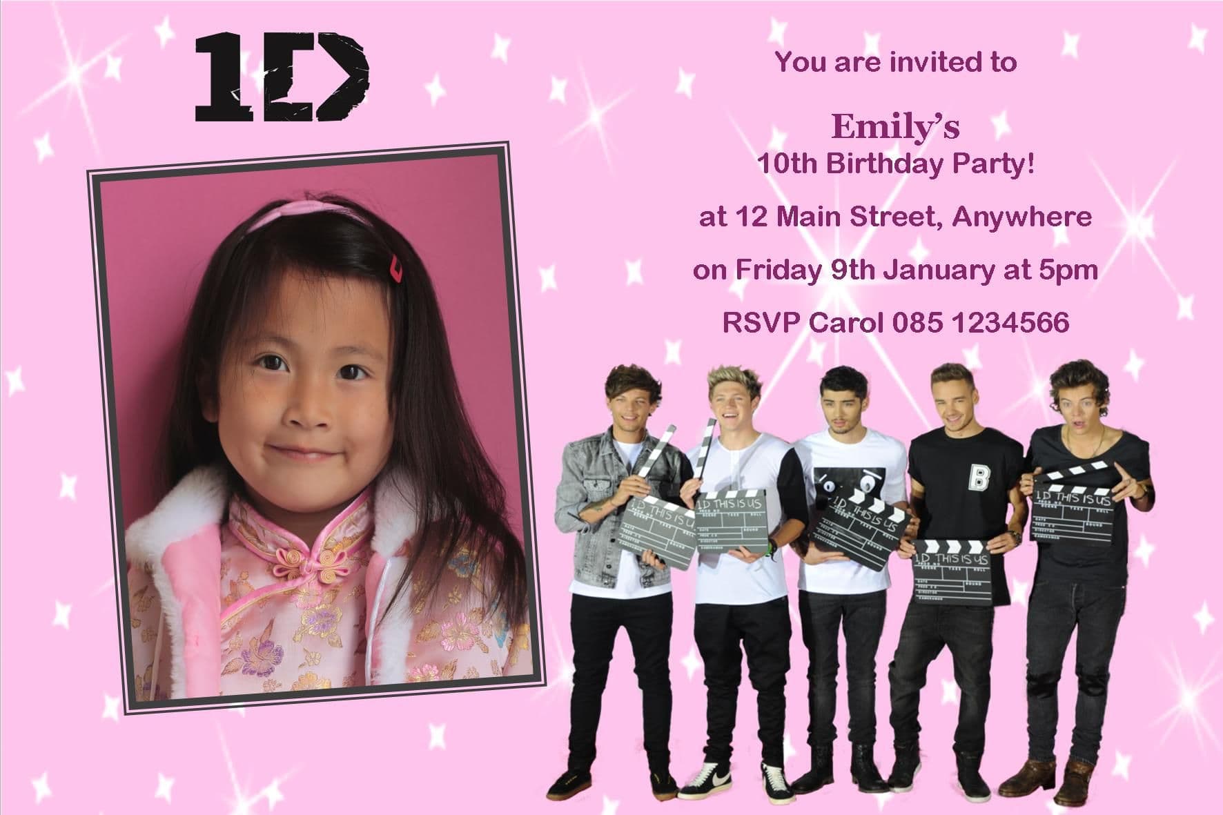 Personalised One Direction Photo Invitations