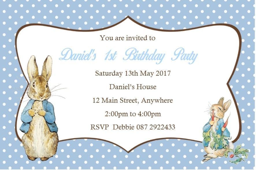 Personalised Peter Rabbit Invitations