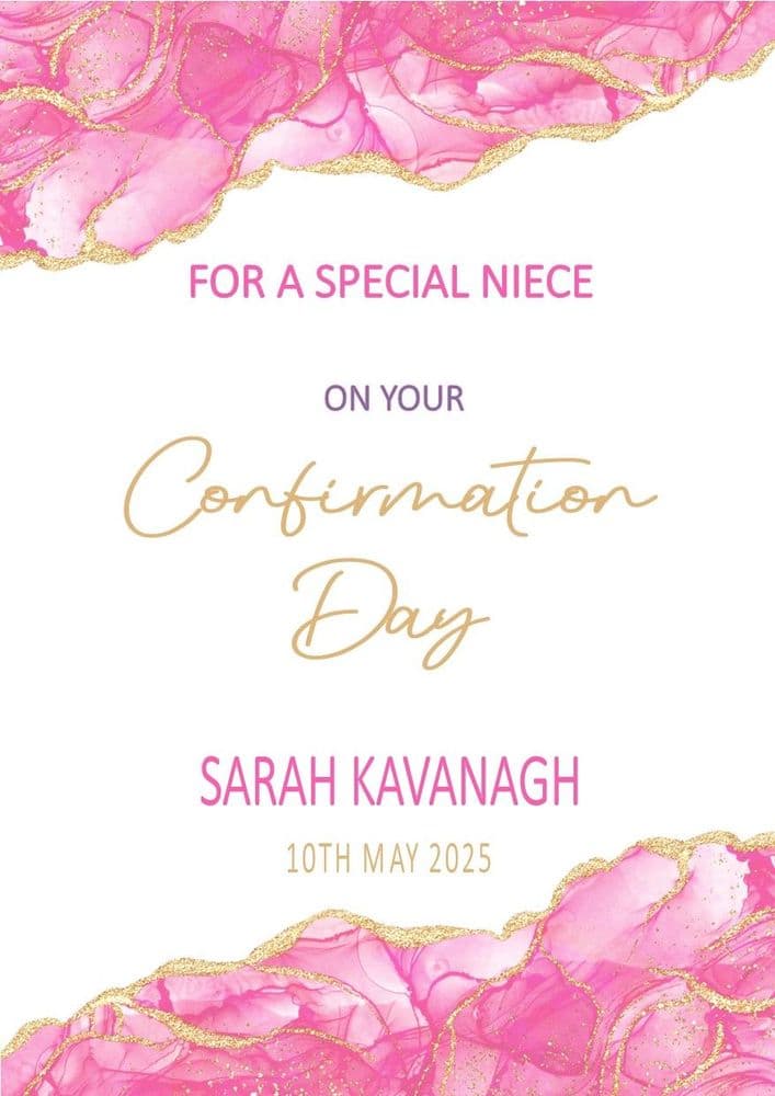 Personalised Pink Agate Confirmation Card