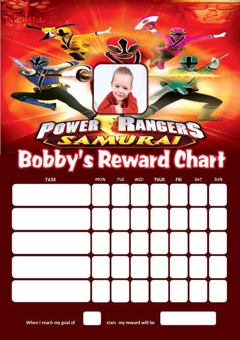 Personalised Power Rangers Reward Chart adding photo option available