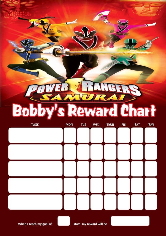 Personalised Power Rangers Reward Chart adding photo option available