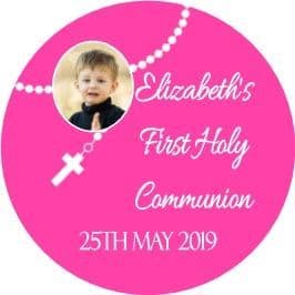 Personalised Rosary Beads with photo Pink Communion Cake Topper