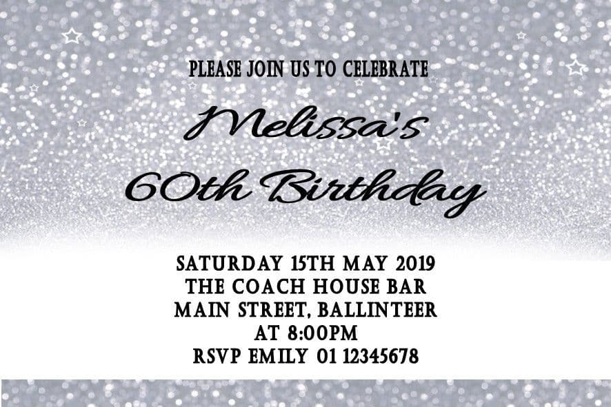 Personalised Silver Glitter Birthday Invitation