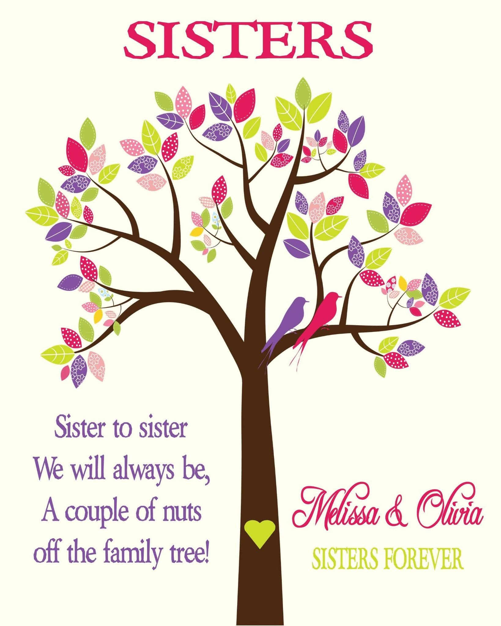 Personalised Sisters Tree Print Design 1