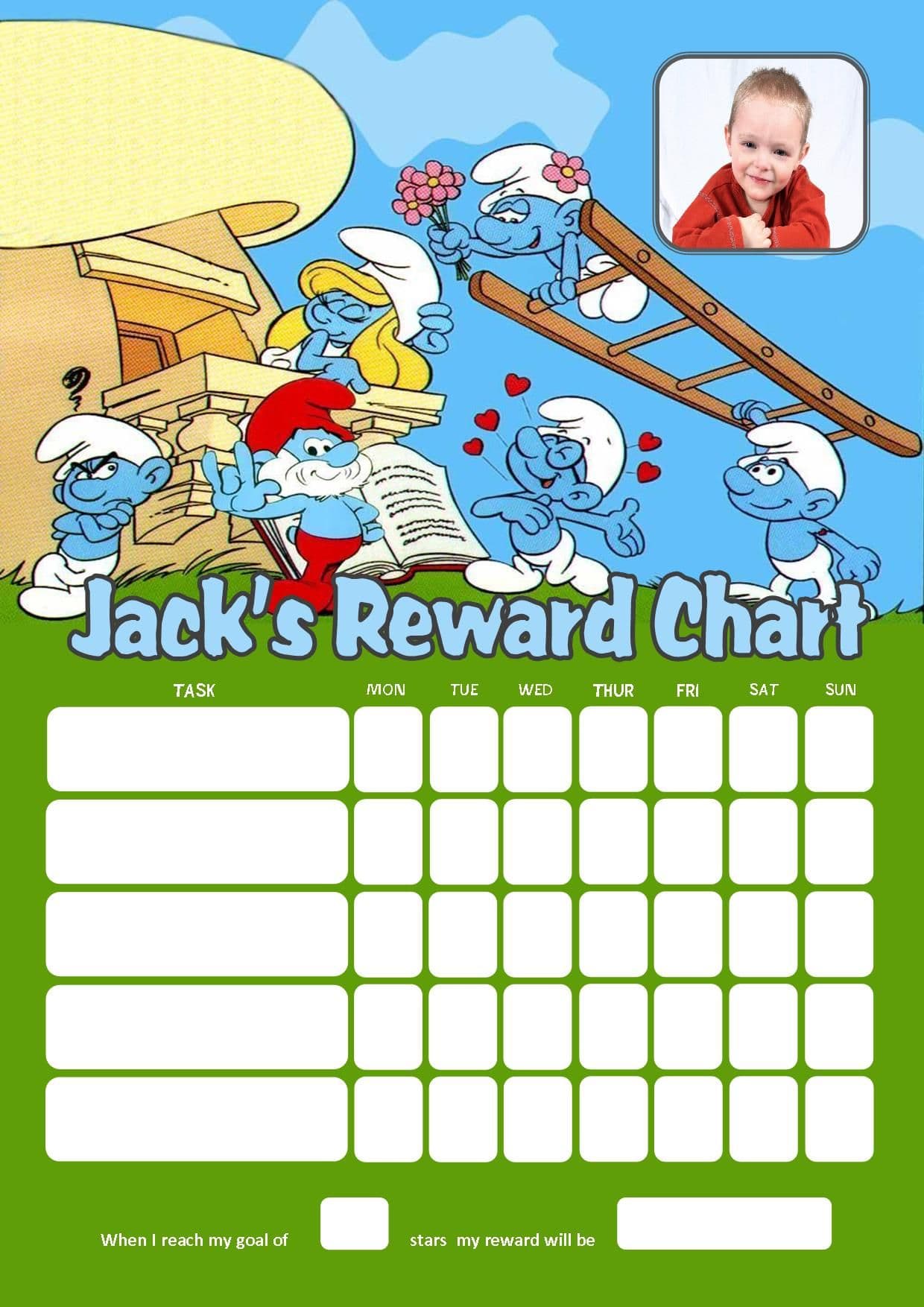 Personalised Smurfs Reward Chart adding photo option available