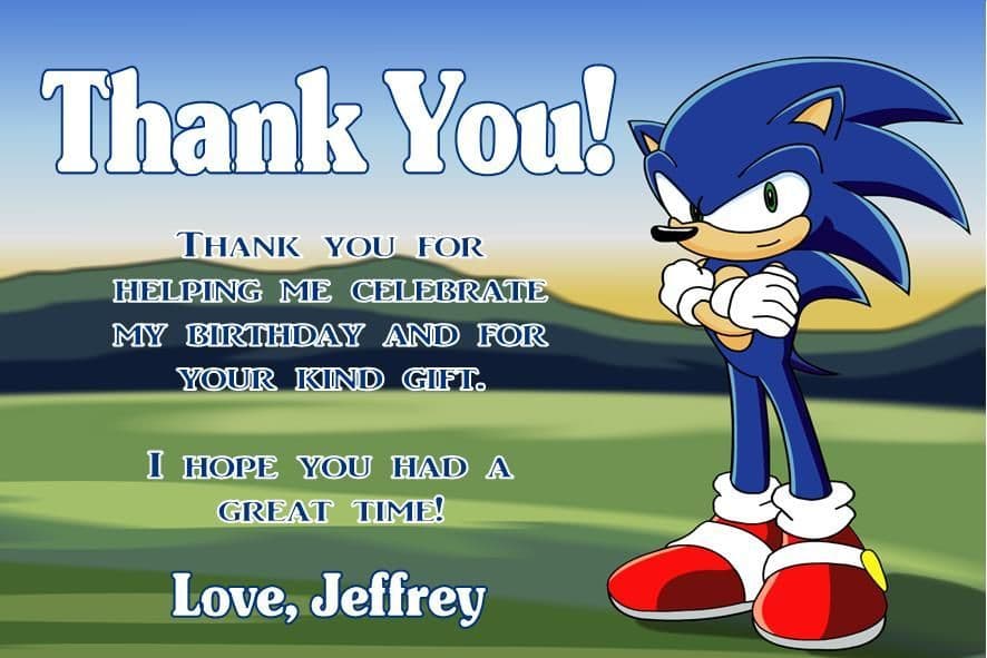 Personalised Sonic the Hedgehog Thank You Cards