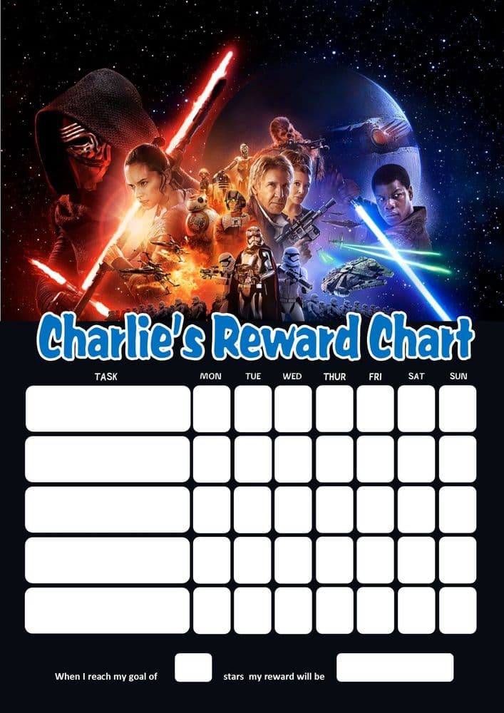Personalised Star Wars Reward Chart adding photo option available
