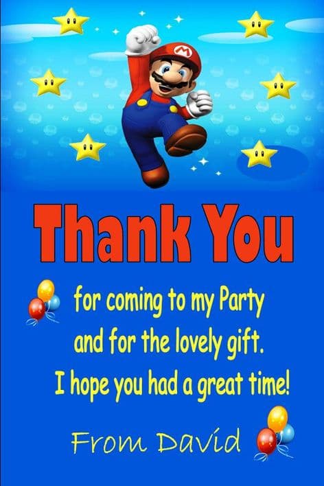 Personalised Super Mario Thank You Cards - Design 2