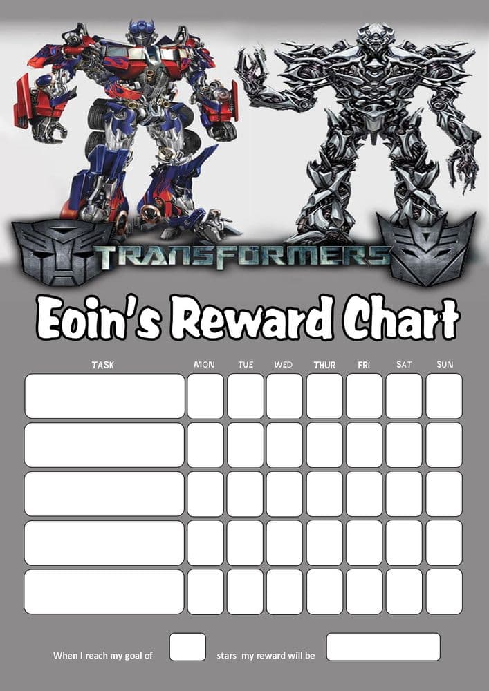 Personalised Transformers Reward Chart adding photo option available