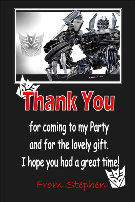 Personalised Transformers Thank You Cards