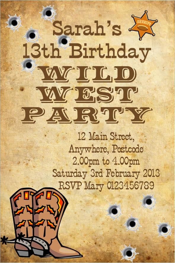 Personalised Wild West / Cowboy Theme Invitations