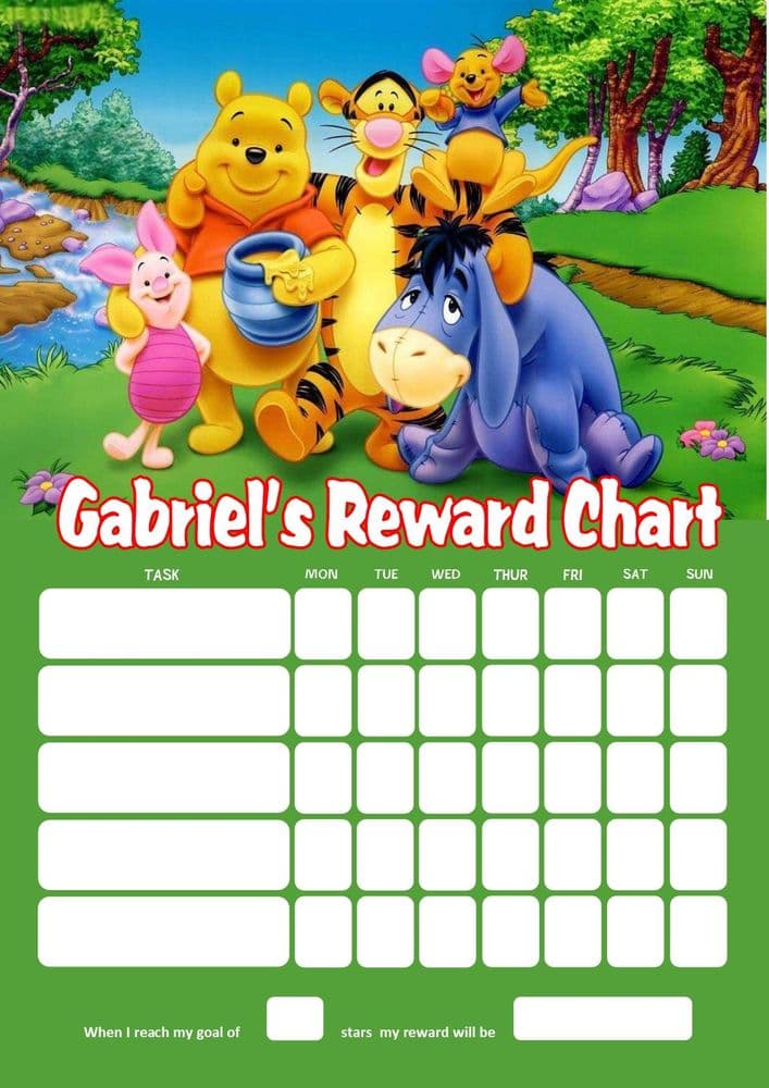 Personalised Winnie the Pooh Reward Chart adding photo option available