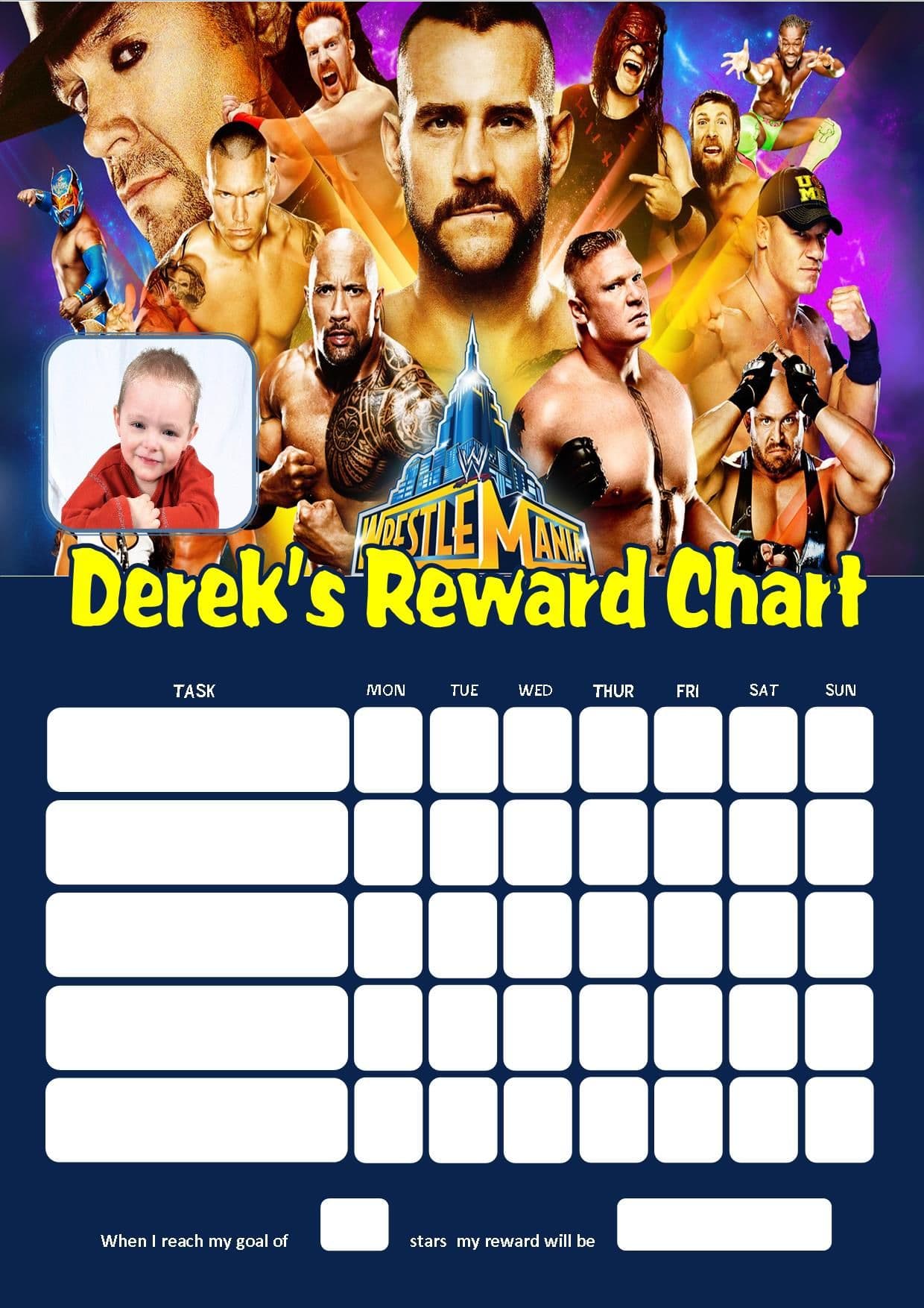Personalised Wrestlemania WWE Reward Chart adding photo option available