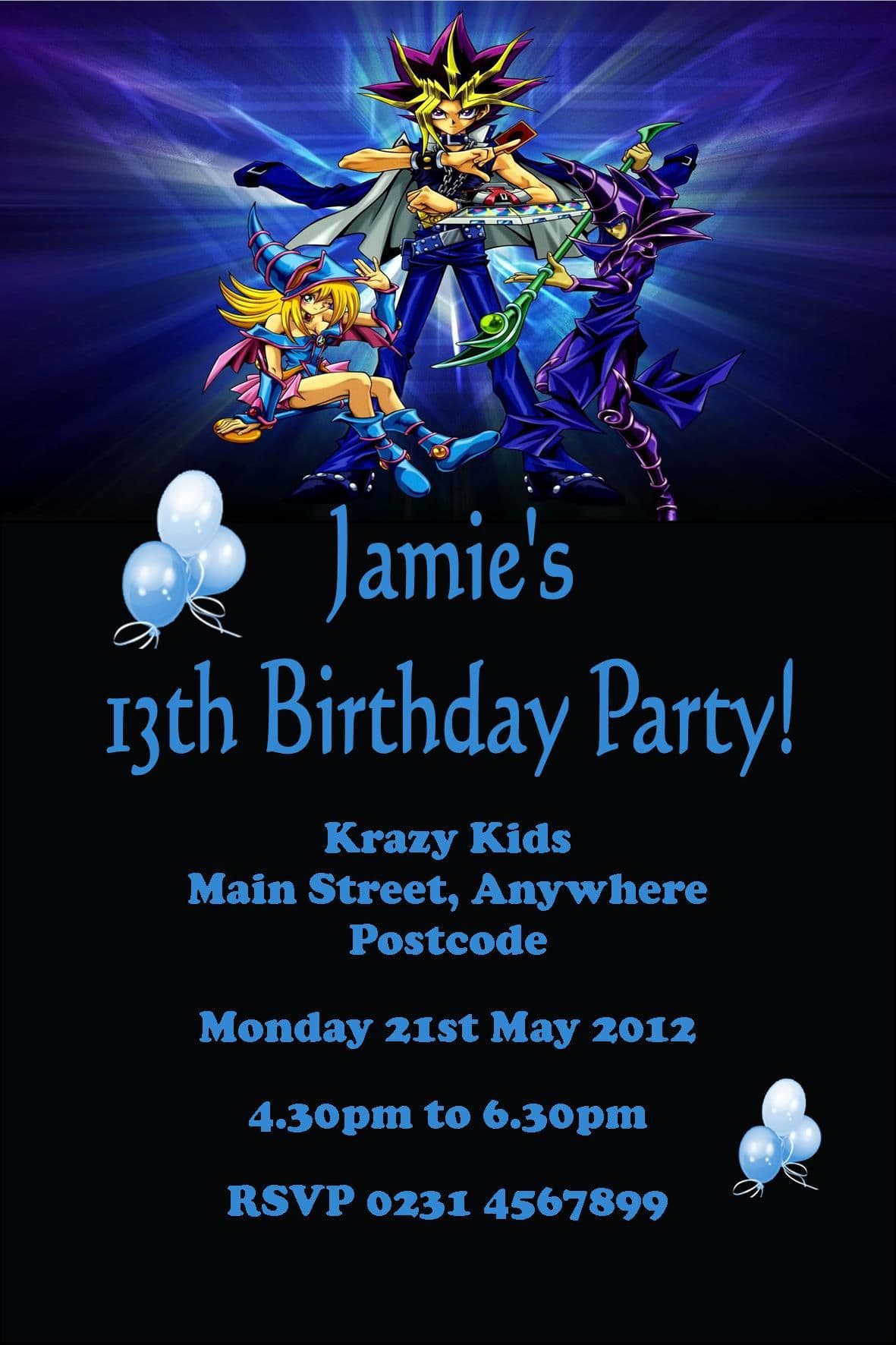 Personalised Yu Gi Oh Invitations