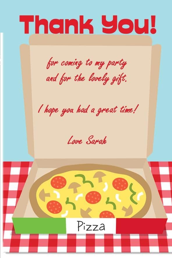 Personalsied Pizza Party Theme Thank You Cards