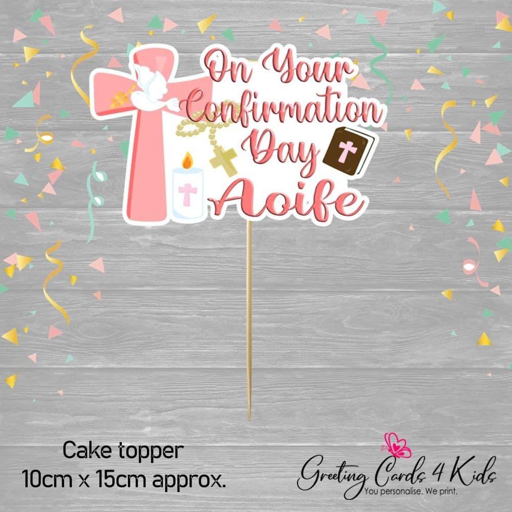 Pink Cross Confirmation Cake Topper