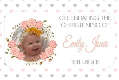 Pink Floral Border Photo Christening Chocolate Candy Bar Wrapper