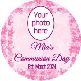 Pink Floral Border Photo Communion Sticker