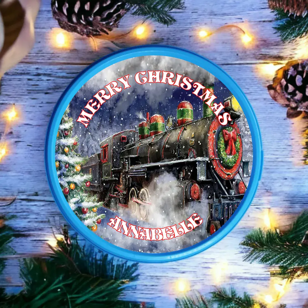 Polar Express Themed Circle Sweet Tub Sticker