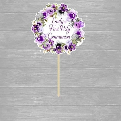 Purple Flowers Communion Cake Topper