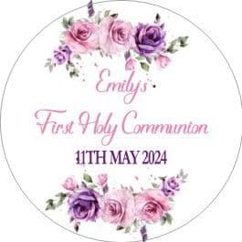 Purple & Pink Flowers Communion Sticker