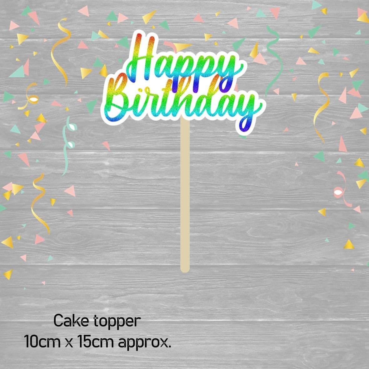 Rainbow Glitter Happy Birthday Cake Topper
