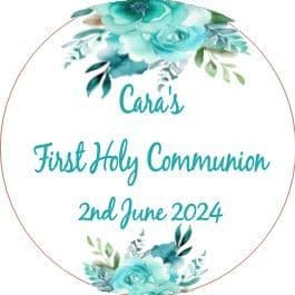 Turquoise Flowers Communion Sticker