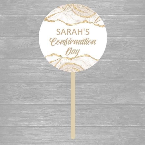 White & Gold Confirmation Cake Topper