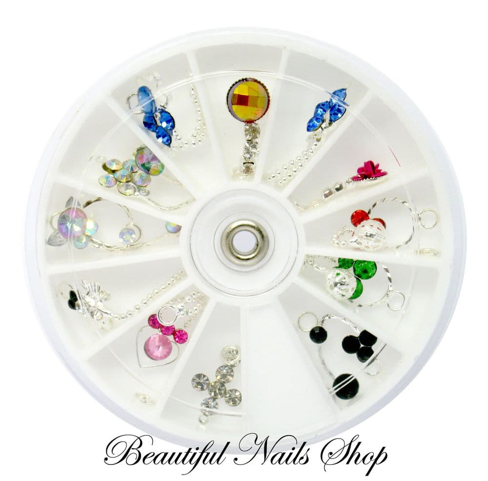 12 Nail Art Decoration Dangles Charms With Rhinestones / set 2