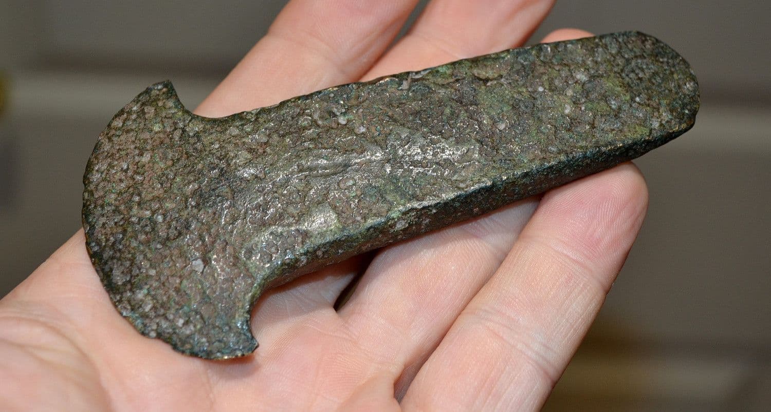 A good and rare Early Bronze Age bronze flat axe with splayed semi ...
