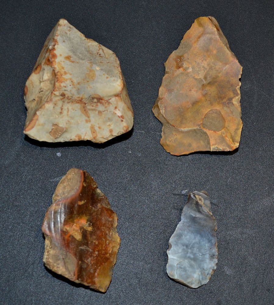 A good study group of 4 assorted Paleolithic Core and flake tools ...