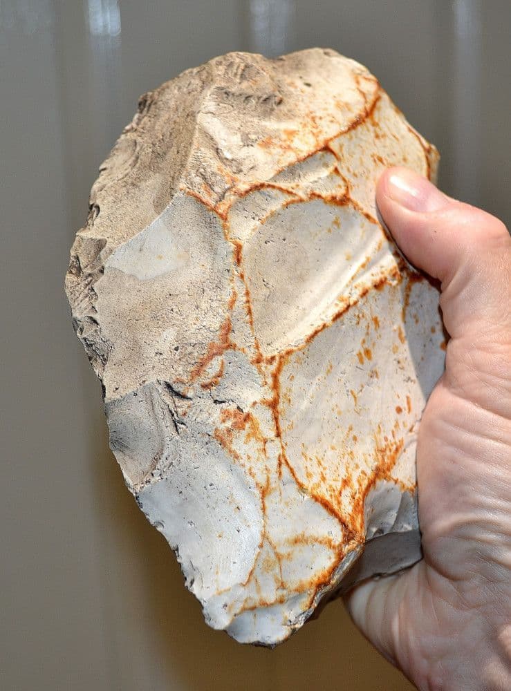A huge heavy and excellent Lower Paleolithic flint "Biface" hand axe ...