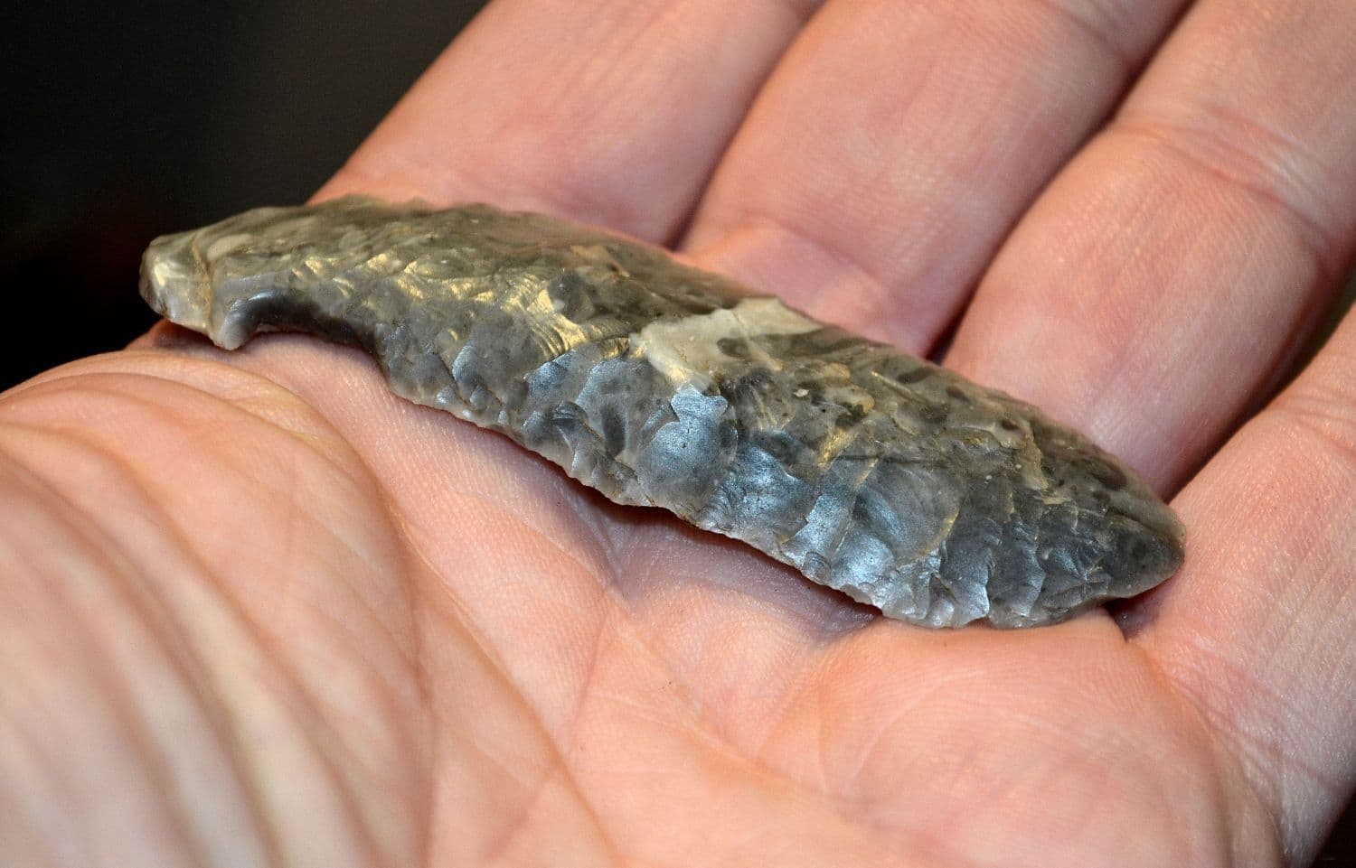 A large and excellent pressure flaked Plano-Convex flint "Slug Knife ...