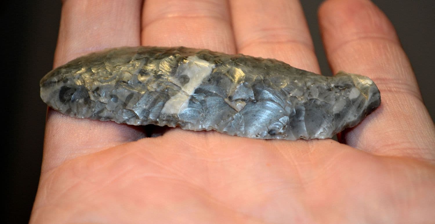A large and excellent pressure flaked Plano-Convex flint "Slug Knife ...