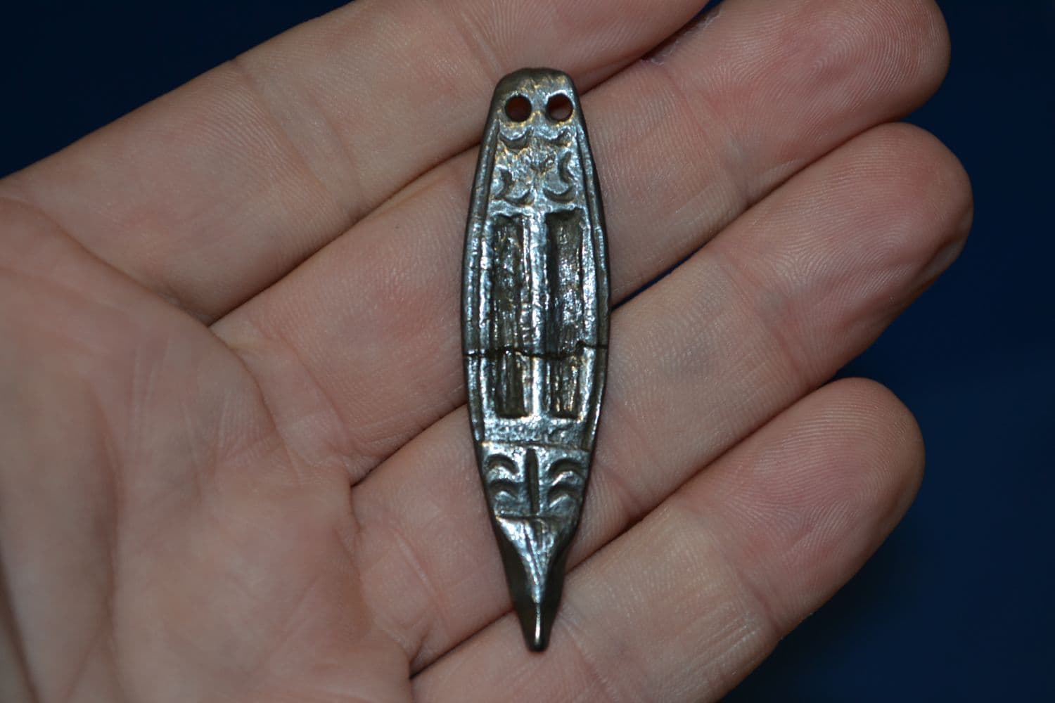 A large and impressive Anglo Saxon Silver Zoomorphic strap end repaired ...
