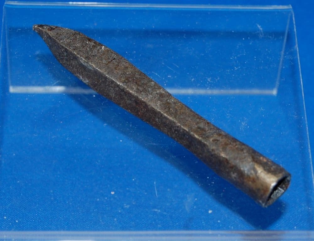 A large and very nice quality Medieval socketed iron Cross Bow bolt tip ...