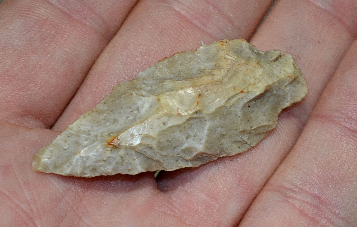 A large and very nicely worked Neolithic tanged flint "Laurel Leaf" arrowhead Cheshire SOLD
