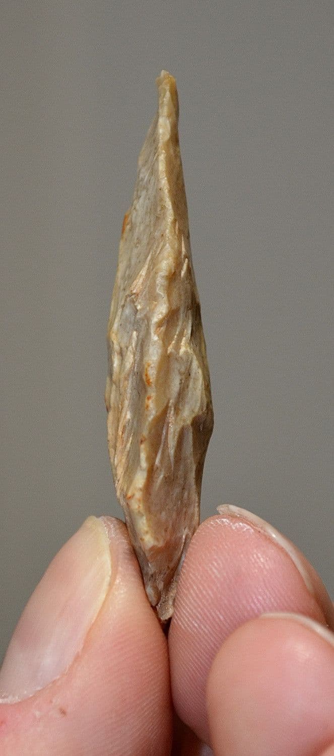 A large and very nicely worked Neolithic tanged flint "Laurel Leaf" arrowhead Cheshire SOLD