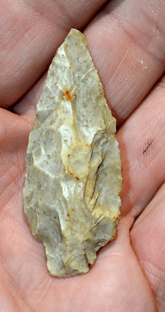 A large and very nicely worked Neolithic tanged flint "Laurel Leaf" arrowhead Cheshire SOLD