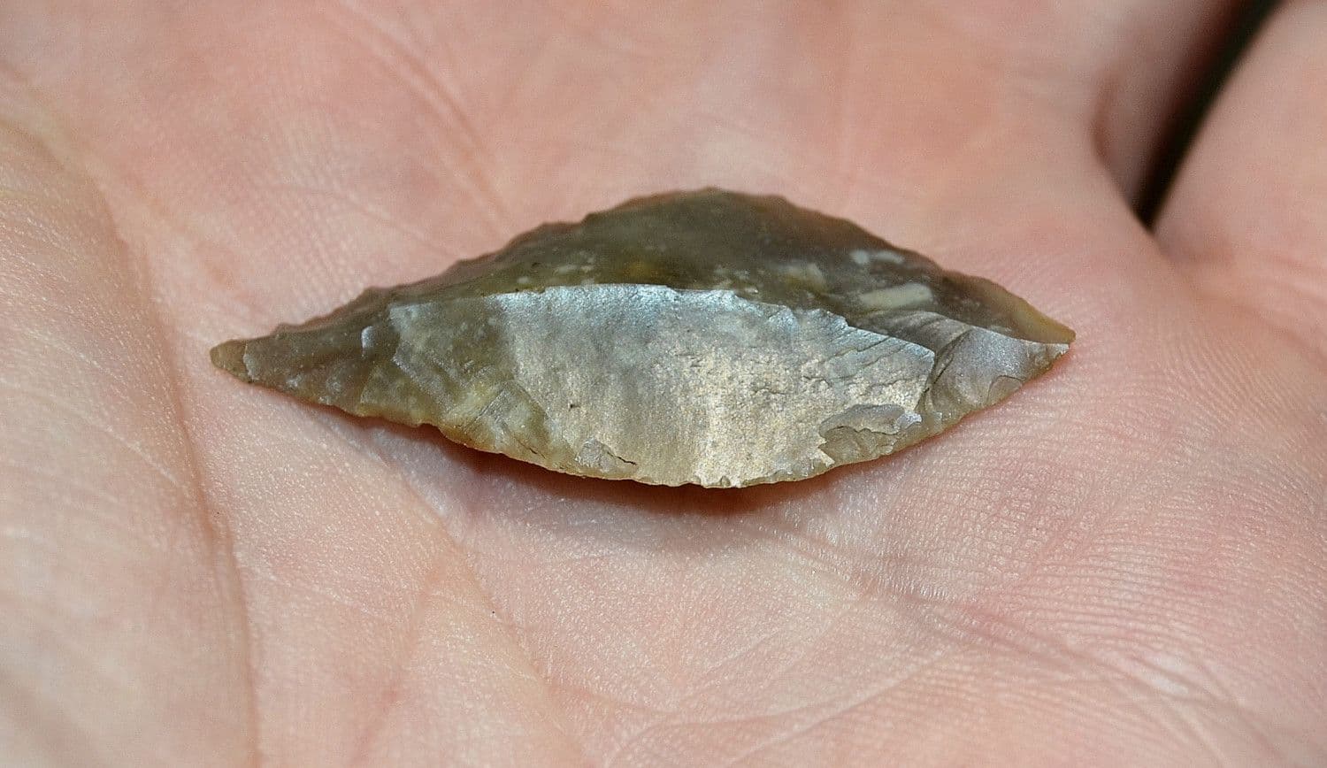 A large attractive and very nicely worked Neolithic "Laurel leaf" flint arrowhead from Norfolk SOLD